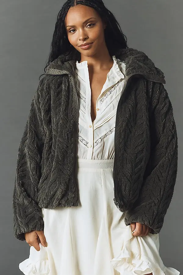 Pilcro Textured Faux Fur Jacket In Cool Olive - 62% Off | Editorialist